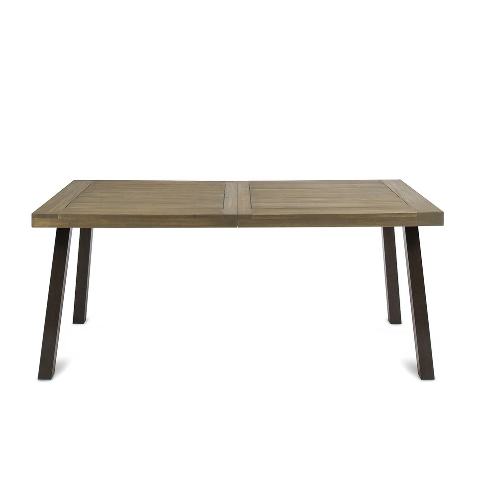 Mika Outdoor Finished Acacia Wood Dining Table with Metal Legs | eBay