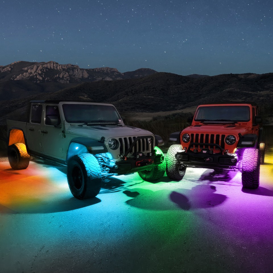 12 Pod Muiltcolor RGB+IC LED Rock Lights Offroad Underglow Kit App ATV ...