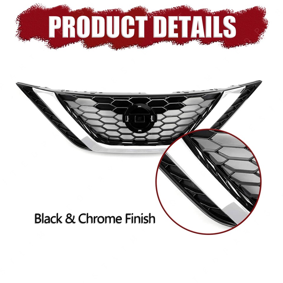 Front Chrome & Black Grille For 2016-2018 Nissan Sentra Bumper Grill ...