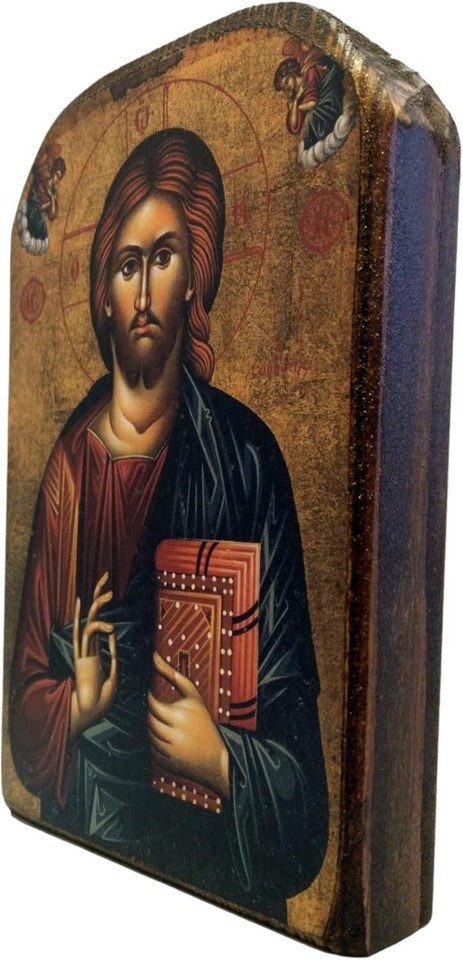 Portrait Wooden Jesus Christ Icon | Greek Orthodox Silkscreen Wall ...