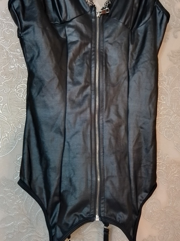 pu basque suspenders 38dd black lace xl large new used lingerie wet ...