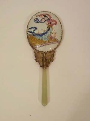 Vintage Chinese Hand Mirror, Porcelain Back & Jade Handle | eBay