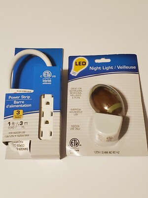 INTERTEK Power Strip 3 Outlet 1 ft Extension Cord Heavy Duty and LED ...