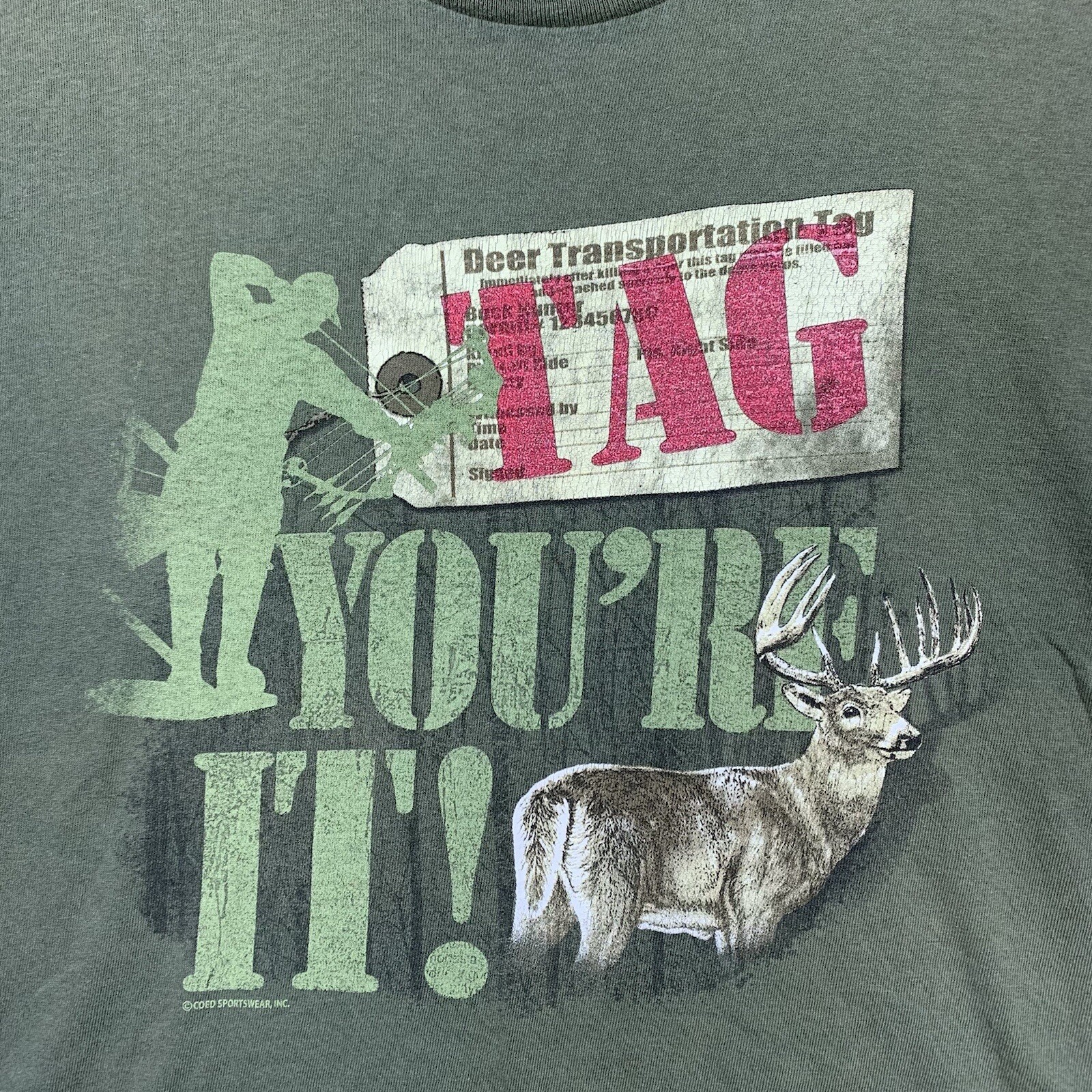 Delta Pro Weight Shirt Mens XL Green Deer Tag Bowhunting Graphic T ...