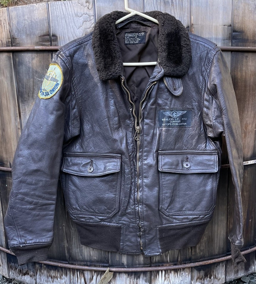 60s 70s USN Bomber Flight Jacket Type G-1, MIL-J-7823C Sz CONMAR NATOPS ...