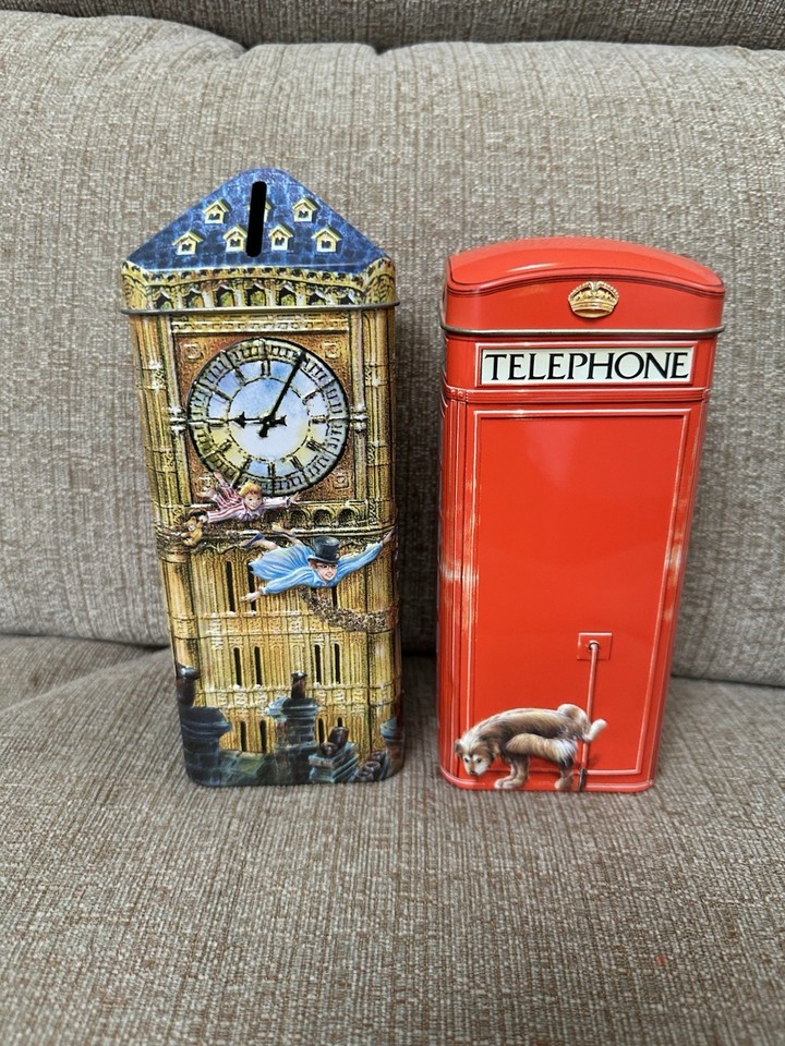 Tin Coin Bank Collectibles From England Peter Pan Big Ben & Phone Booth ...
