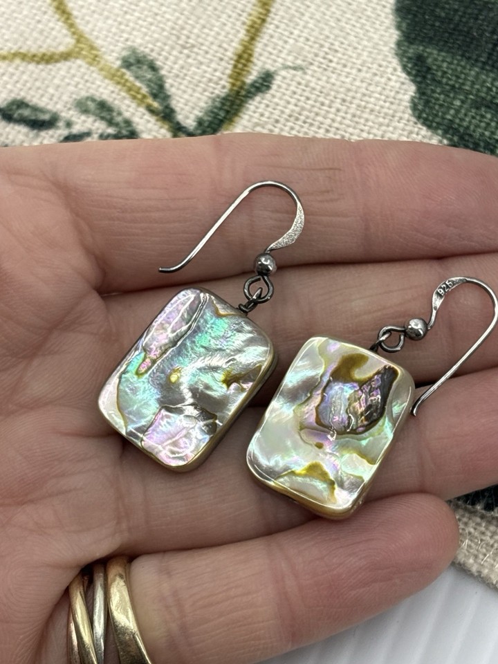 VINTAGE 925 SILVER and ABALONE shell drop earrings | eBay UK