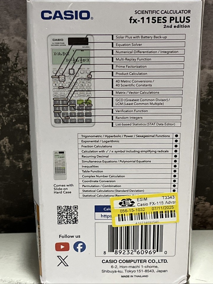 Casio FX-115ESPLS2 Plus 2nd Edition Advanced Scientific Calculator New ...