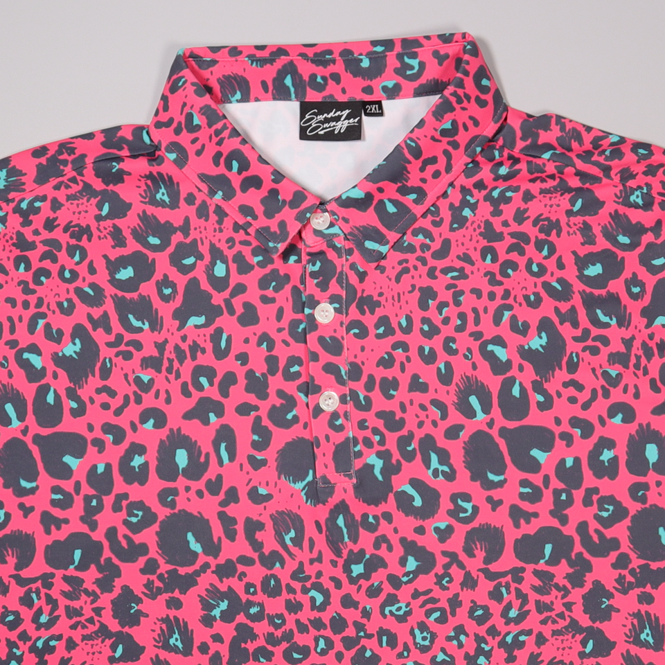 Sunday Swagger Performance Polo Golf Shirt Leopard Animal Print Men's ...