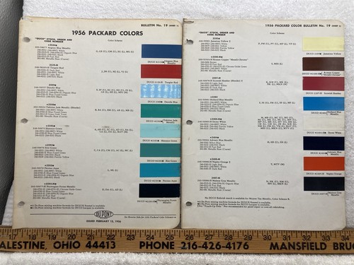 1956 Packard Dupont Duco Dulux Color Paint Chip Chart All Models ...