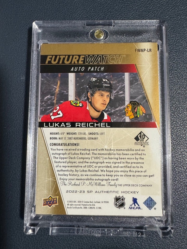 2022-23 SP Authentic Future Watch Auto Patch Lukas Reichel 011/100 # ...