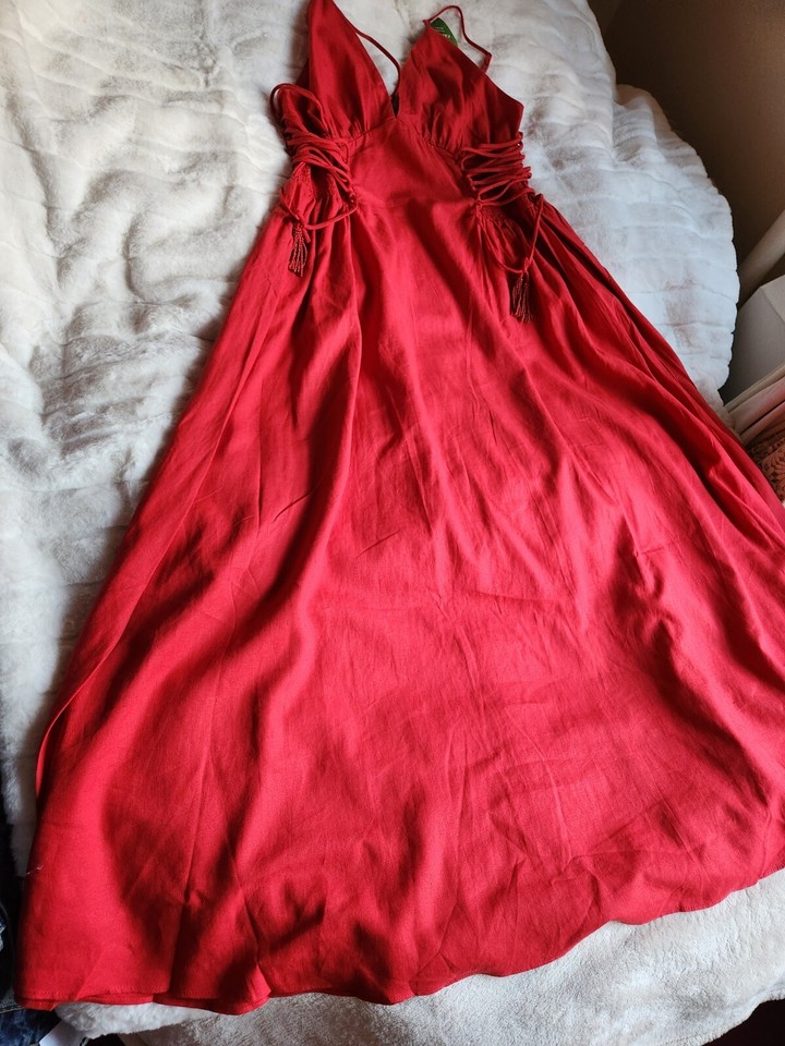 Farm rio Linen-Blend Lace-Up Midi-Dress red Sz XL BNWT | eBay