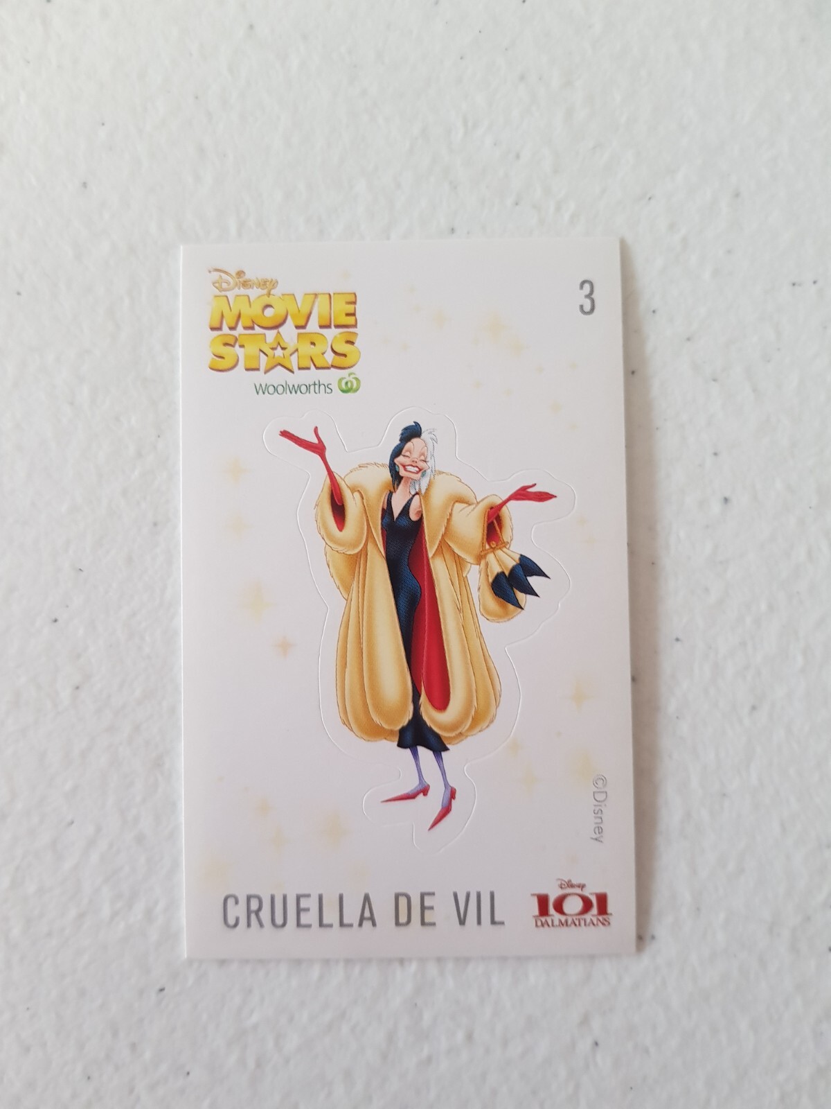 Woolworths Disney Movie Stars 2016 Collector Sticker - #3 Cruella De ...