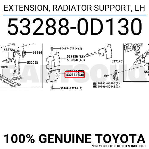 532880D130 Genuine Toyota EXTENSION, RADIATOR SUPPORT, LH 53288-0D130 ...