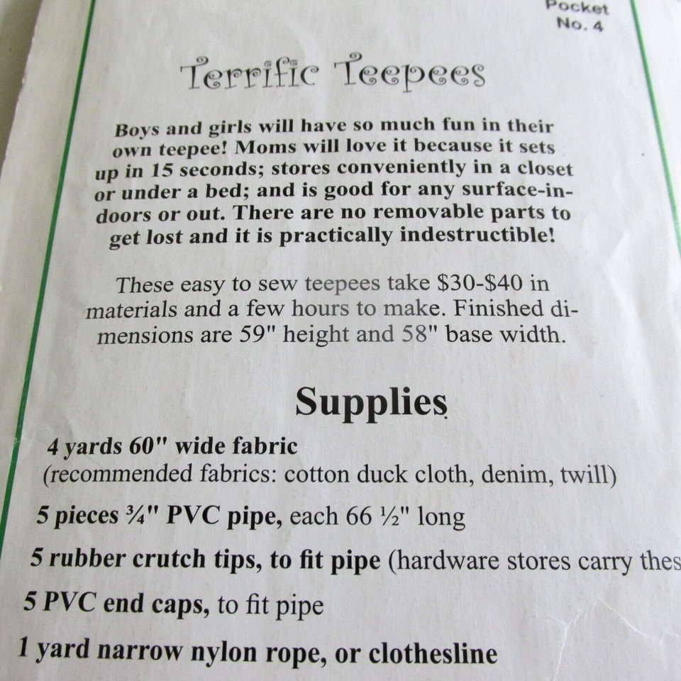 Terrific Teepees Sewing Pattern by Sew Baby Play Tent Easy to Make DIY ...