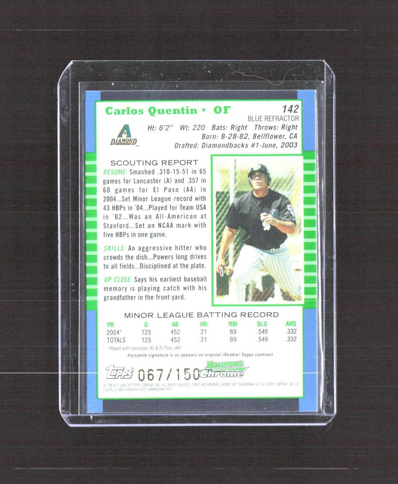 2005 Bowman Chrome #142 Carlos Quentin Blue Refractors | eBay