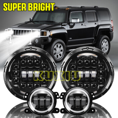 Pair Halo 7" LED Headlight & 4'' Fog Light Combo Kit For 06-10 Hummer ...