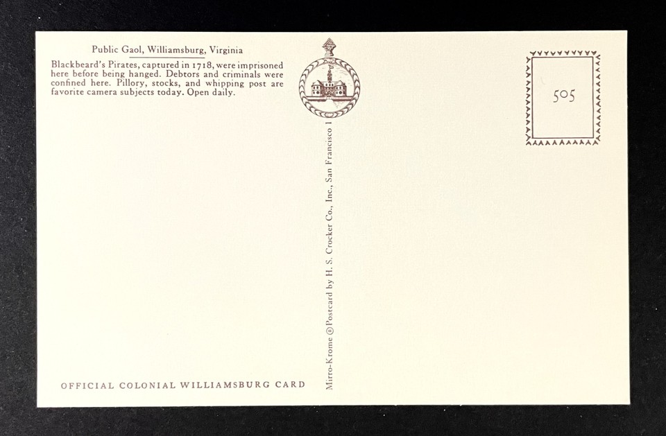 1960s Williamsburg VA Public Gaol Pillory Stocks Colonial Vtg Postcard ...