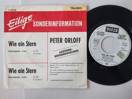 Peter Orloff - Wie ein Stern 7'' Vinyl Germany PROMO LONG & SHORT ...