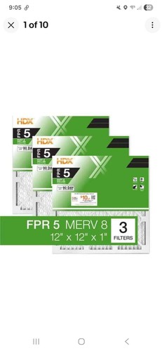 12 x 12 x 1 Standard Pleated Air Filter FPR 5, 3-Pack, Air Filters ...