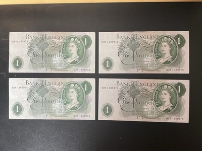 One Pound Notes Elizabeth 2 JB Page Sequence Of Four Uncirculated 73 to ...