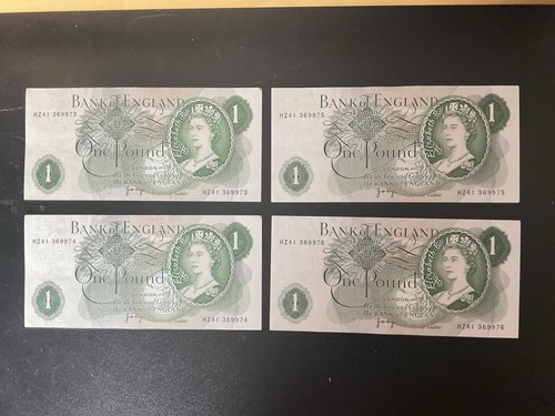 One Pound Notes Elizabeth 2 JB Page Sequence Of Four Uncirculated 73 to ...