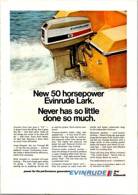 Evinrude Lark 50 Horsepower Vintage Print Ad 1970s Outboard Motor | eBay