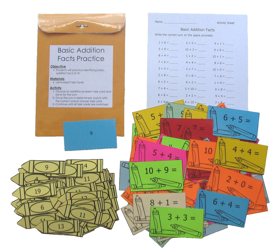 Teacher Made Math Center Practice Resource Game Basic Addition Facts 0 ...