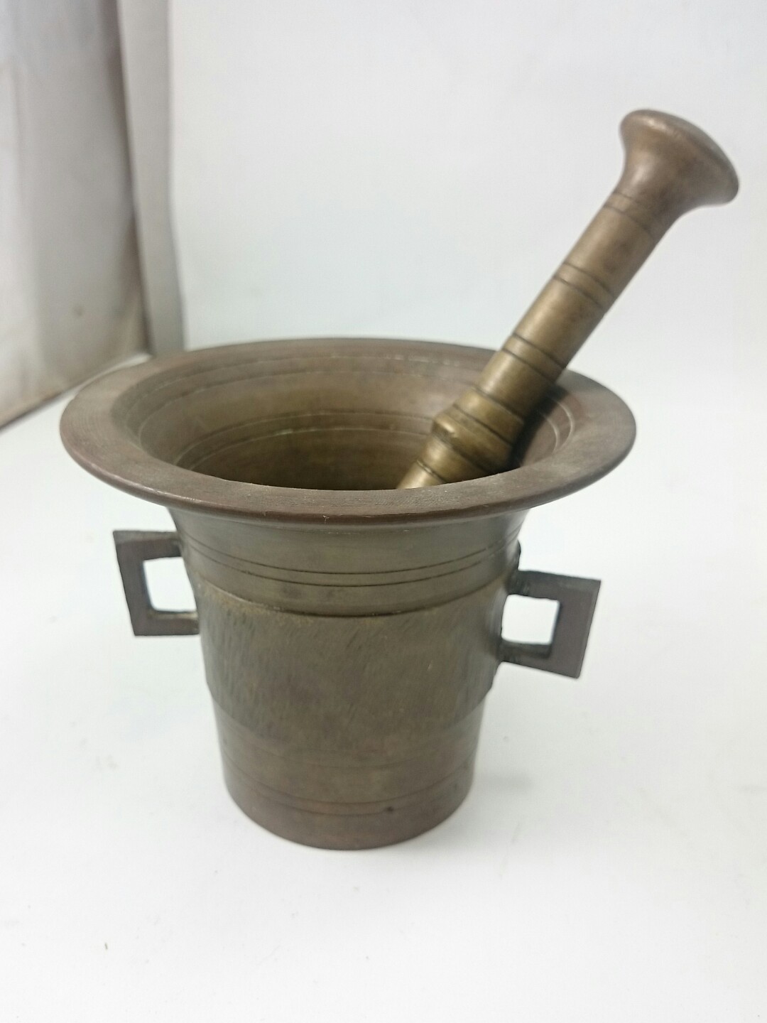 ANTIQUE BRONZE PESTLE AND MORTAR Old Style Grinding Tool Kitchen Device ...