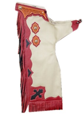 Western white & Red Top Grain Leather Bull Riding Rodeo Chaps : 871 | eBay