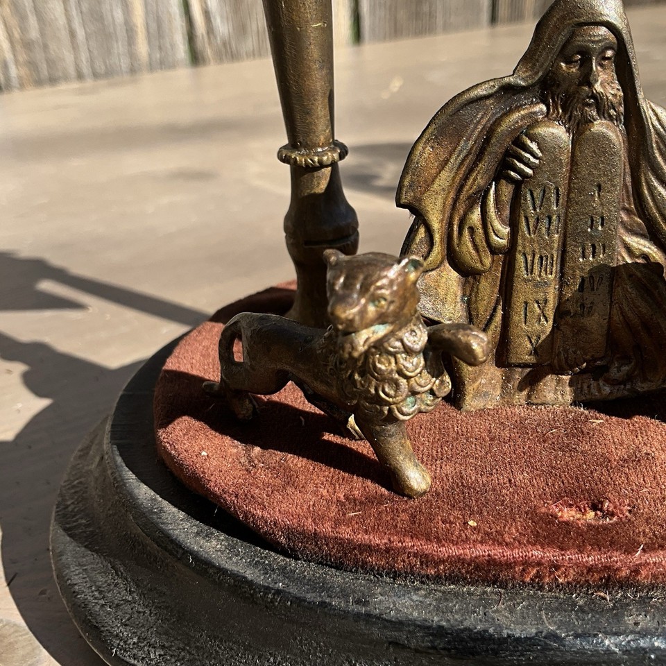 austrian miniature glass dome clock w/ bronze statue etc. unusual dial ...