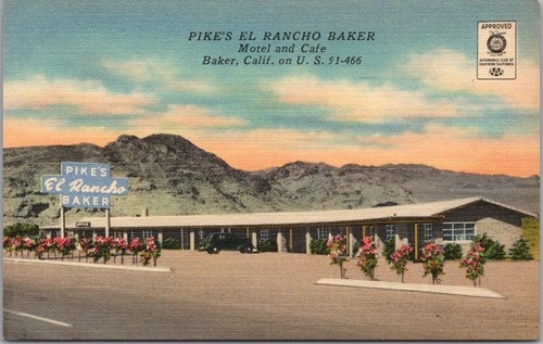 c1950s BAKER, California Postcard "PIKE'S EL RANCHO BAKER MOTEL" Hwy 91 ...