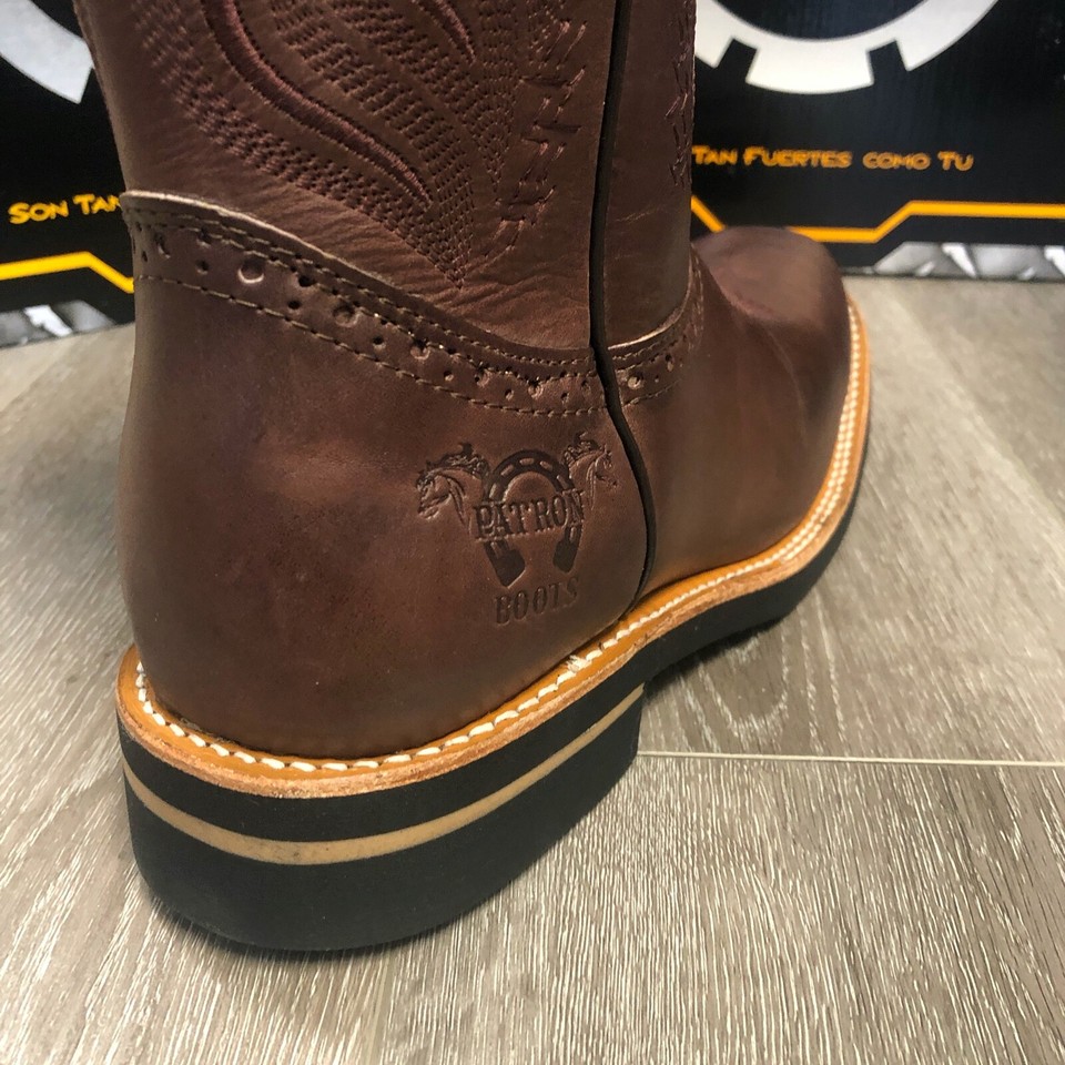 MEN'S WESTERN BOOTS GENUINE LEATHER RUBBER SOLE SOFT INSOLE SQUARE TOE ...