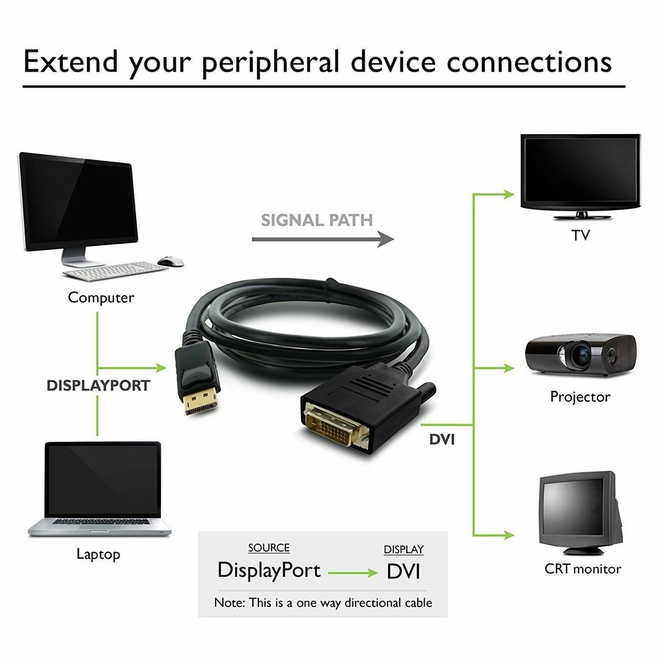 6 Feet Gold Plated DisplayPort DP to DVI-D Male Dual Link Cable Adapter ...