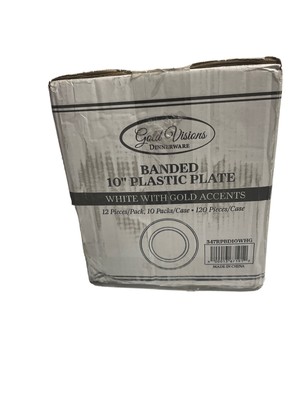 Dinnerware banded 10” Plastic Plate white with Gold Accents 12 Pack | eBay