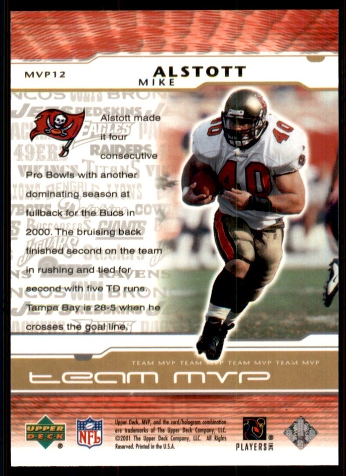 2001 Upper Deck Team MVP Mike Alstott Tampa Bay Buccaneers #MVP12 NFL ...