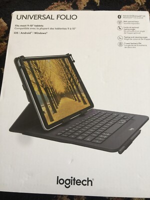 Logitech Universal Folio w/ keyboard 920-008667 iOS Android 9" - 10" | eBay