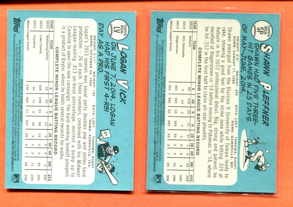 2014 Topps Heritage Real One Autographs Minors- Logan Vick and Shawn ...