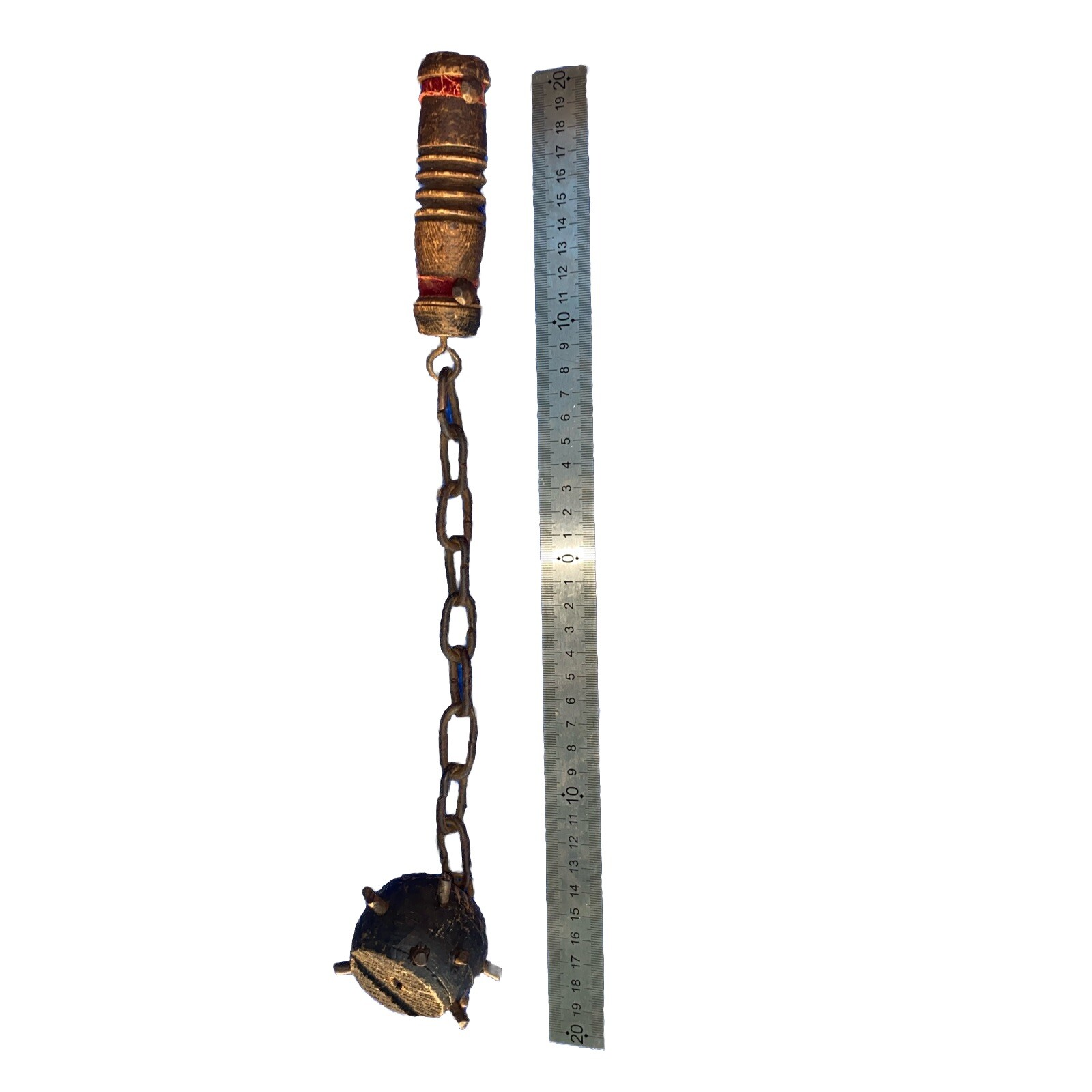 Mace Flail 19" Antique Wooden Handle 4 1/2" Iron Spiked Ball 2 1/2 ...