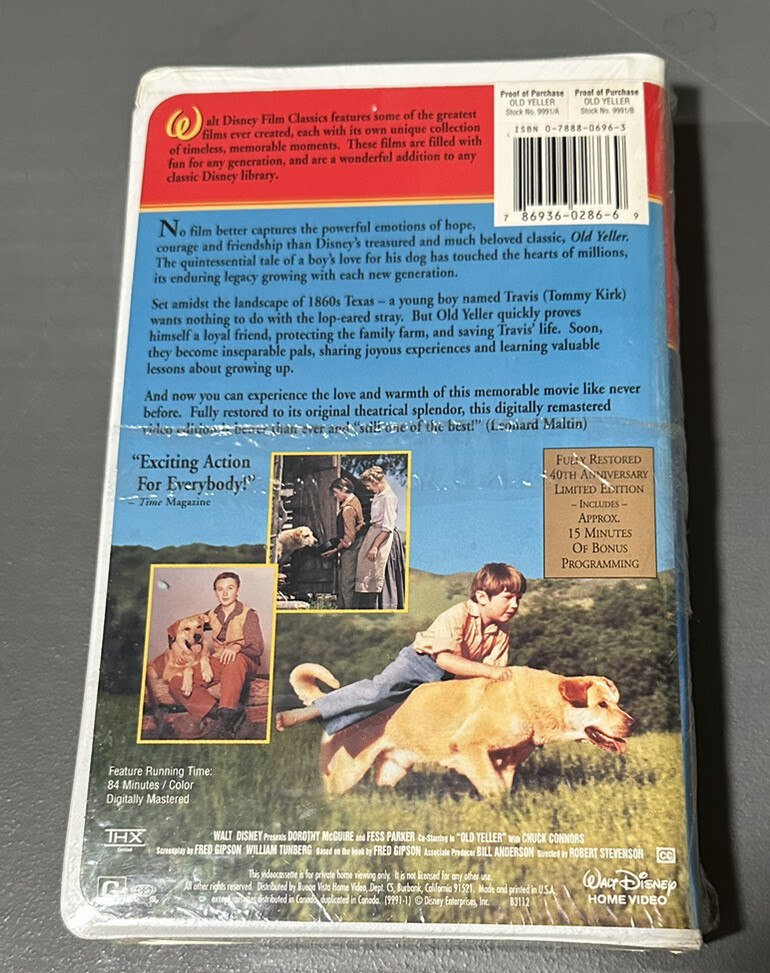 Old Yeller (VHS, 1998, Clam Shell Sealed) 40th Anniversary Limited ...