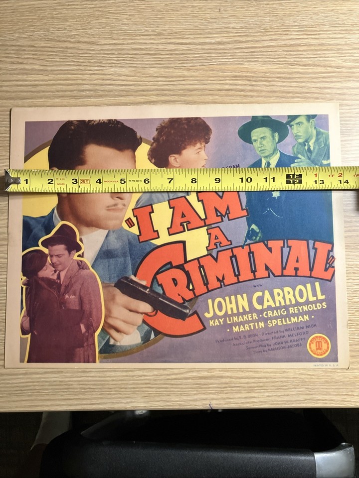 Authentic Lobby Card “I Am A Criminal” 1938 John Carroll Monogram ...