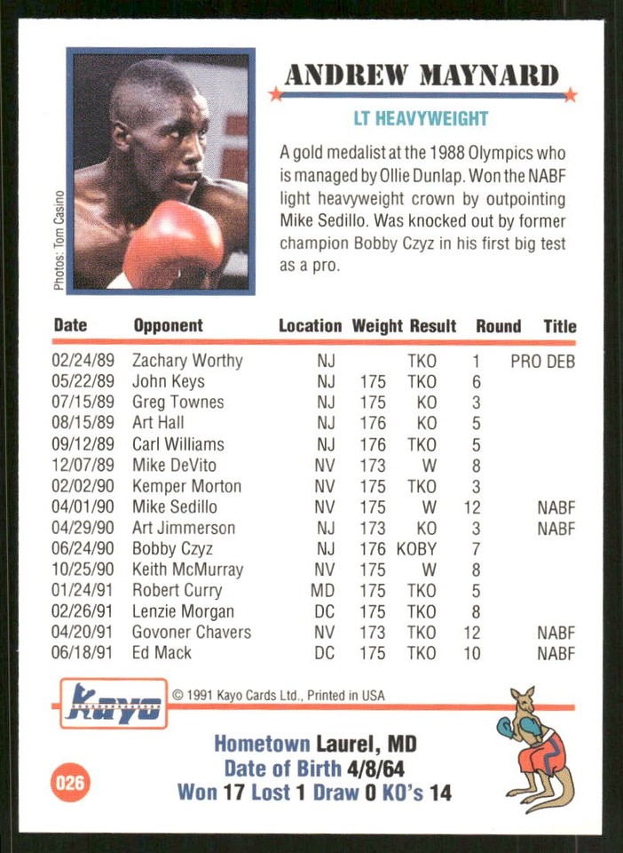 Andrew Maynard 1991 Kayo Boxing #026 - | eBay