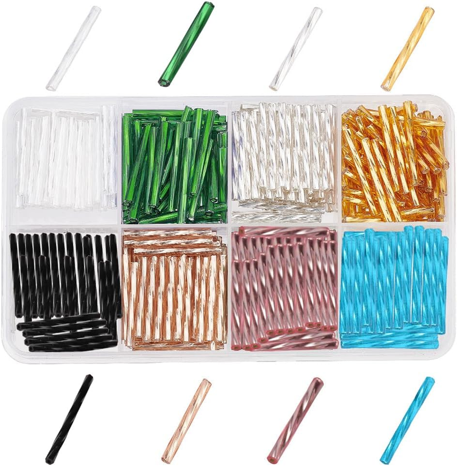 1 Inch Bugle Beads, 360~400Pcs Extra Long Glass Tube Beads 8 Colors ...