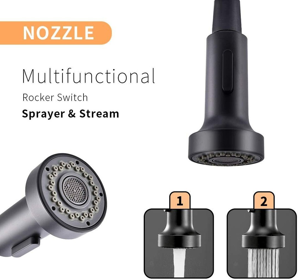 Black Kitchen Sink Mixer Tap Pull Out Spray Head Monobloc Single Lever ...