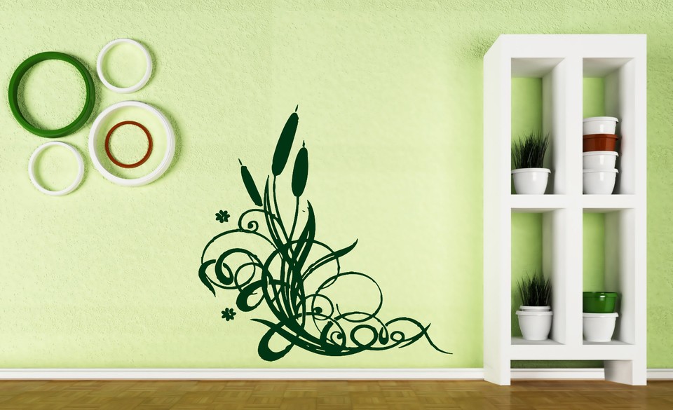Wall Sticker Marsh Bulrush Bush Cane Grass Flowers Vinyl Decal (n490 ...