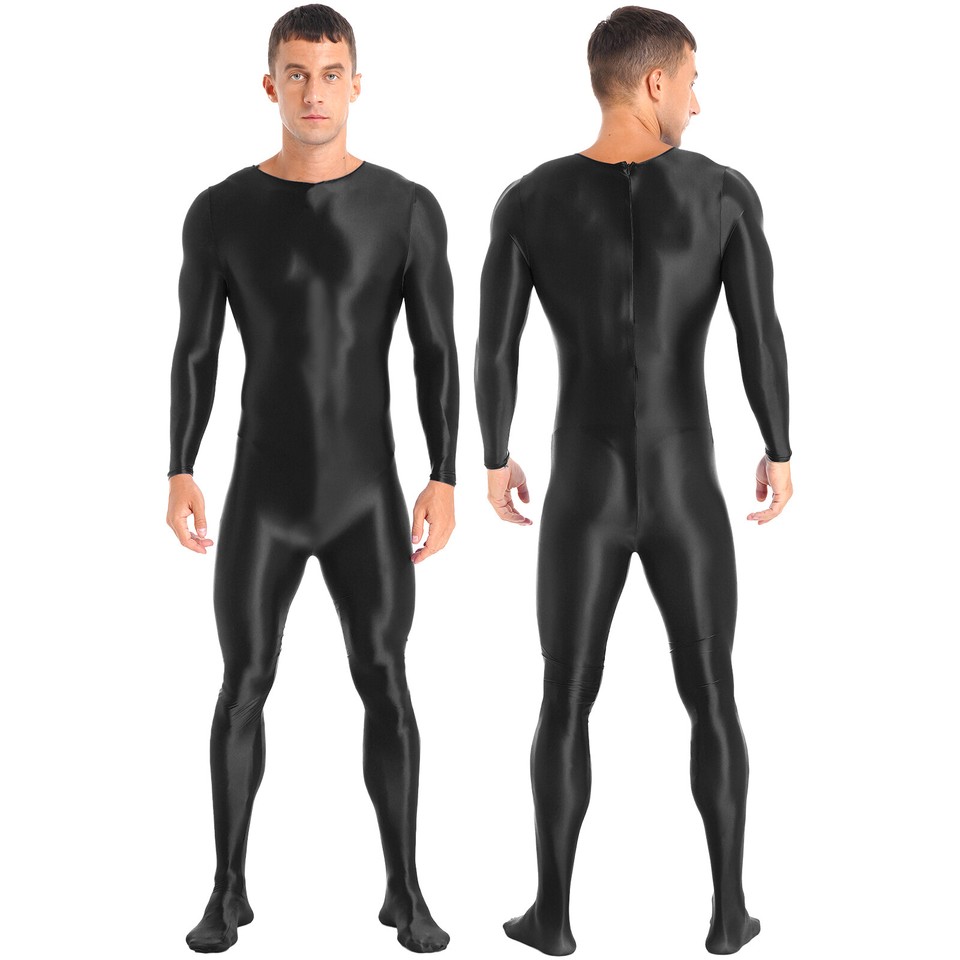 Men's Shiny Glossy Full Bodysuit Leotard One Piece Stretch Footed Jumpsuit | eBay