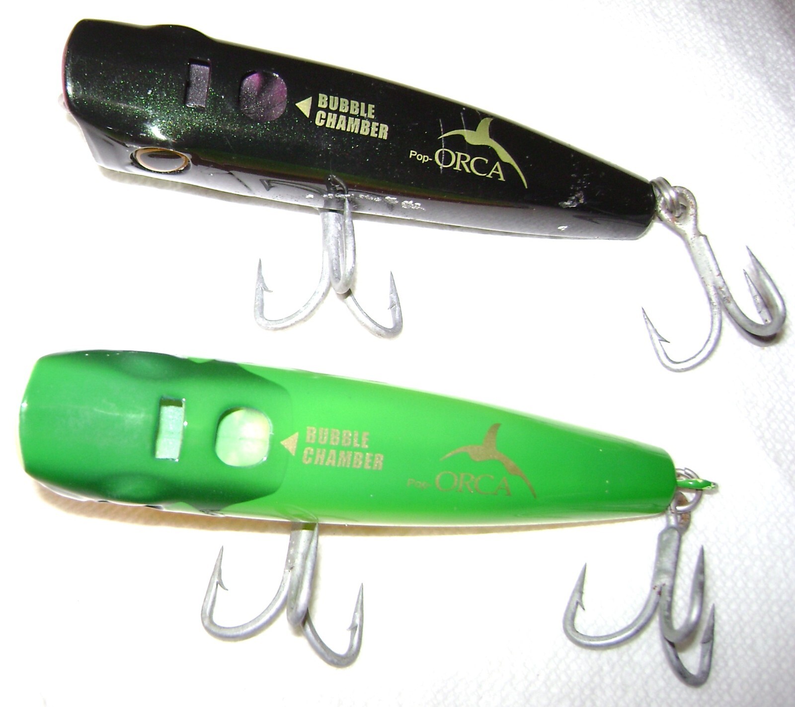 2 SHIMANO POP ORCA LURES 120mm BLACK GREEN CHARTREUSE COLORS 1.8 OUNCES ...