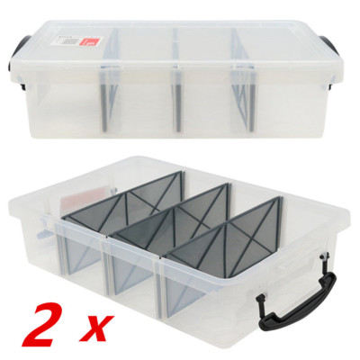 2 x 6L Clear Plastic Storage Box with Removable Dividers Containers Bin ...