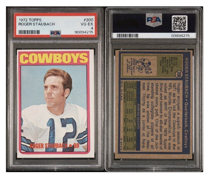 Roger Staubach 1972 Topps Football Rookie Card #200 Newly Graded PSA 4 ...