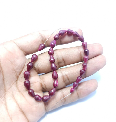 Natural Ruby Smooth Drops Beads Loose 8" String Ruby 56 Carat Gemstone | eBay